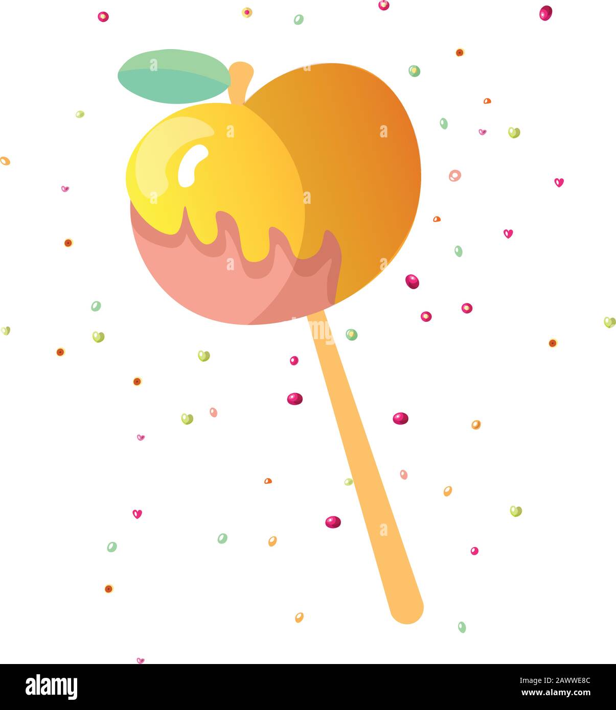 Mignonne icône de caramel de pomme de dessin animé. Icône de pomme ...