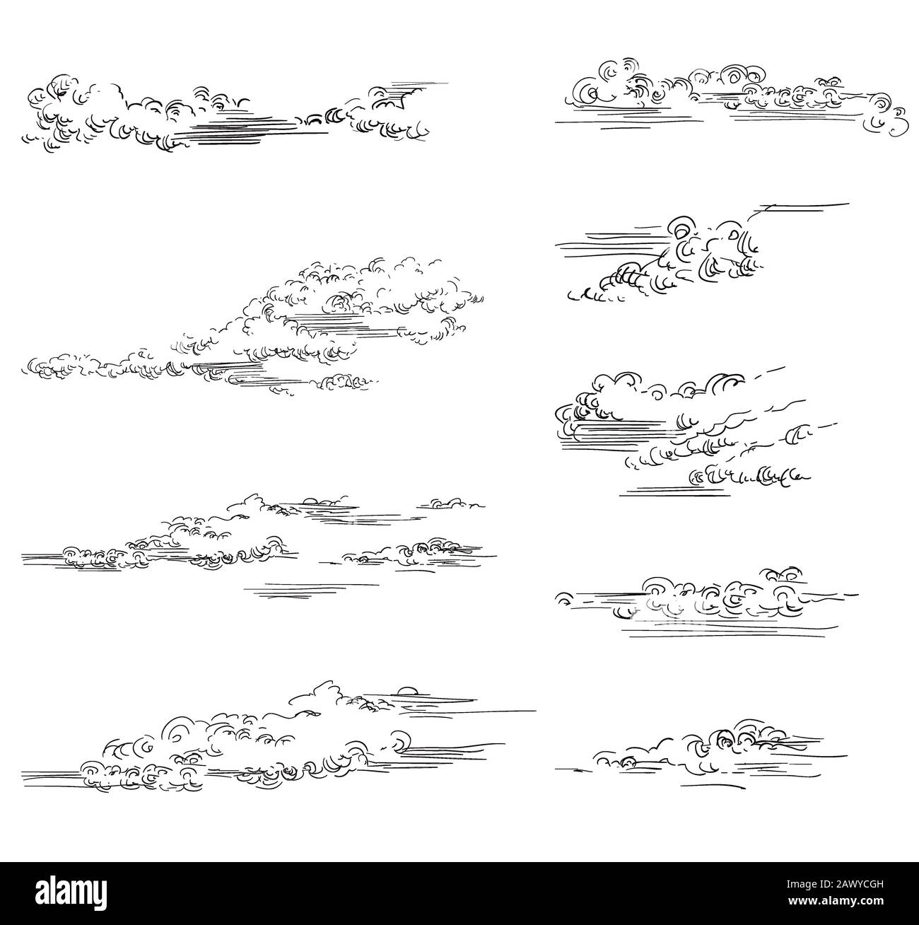 Jeu de dessins vectoriels manuels de nuages différentes formes en noir ... Jeu de dessins vectoriels manuels de nuages différentes formes en noir ...