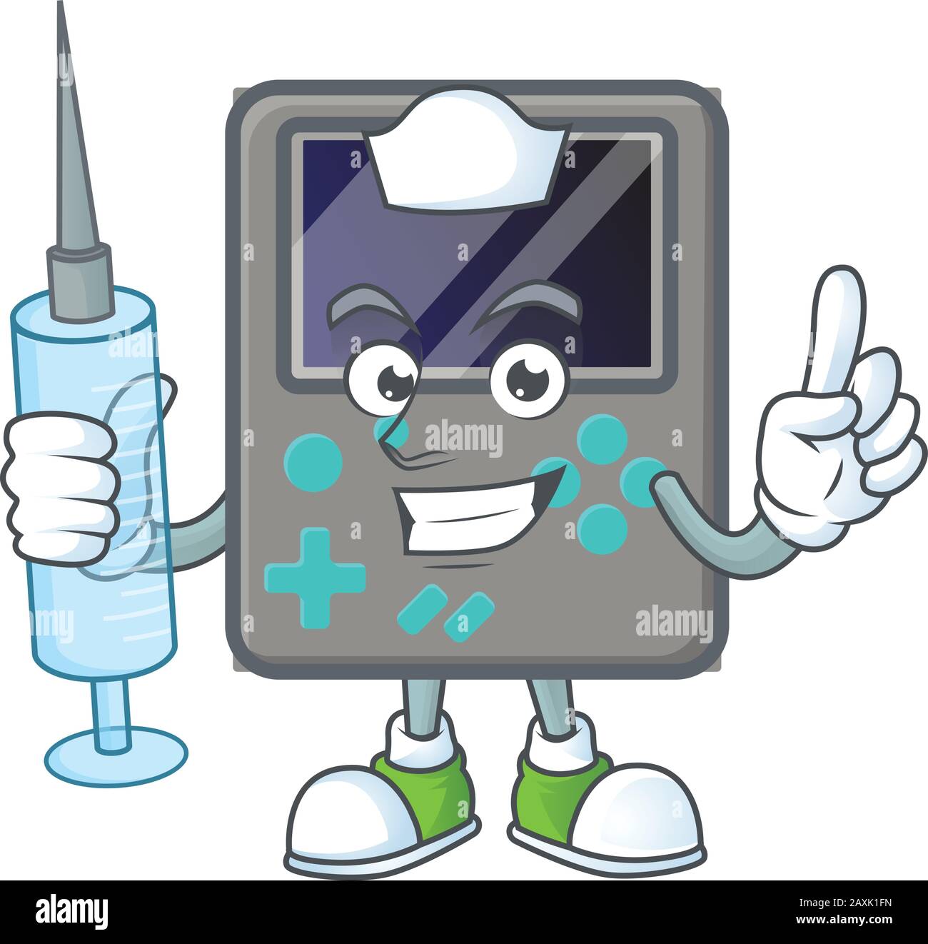 Smiley Nurse jeu console de dessin animé personnage avec une seringue ...