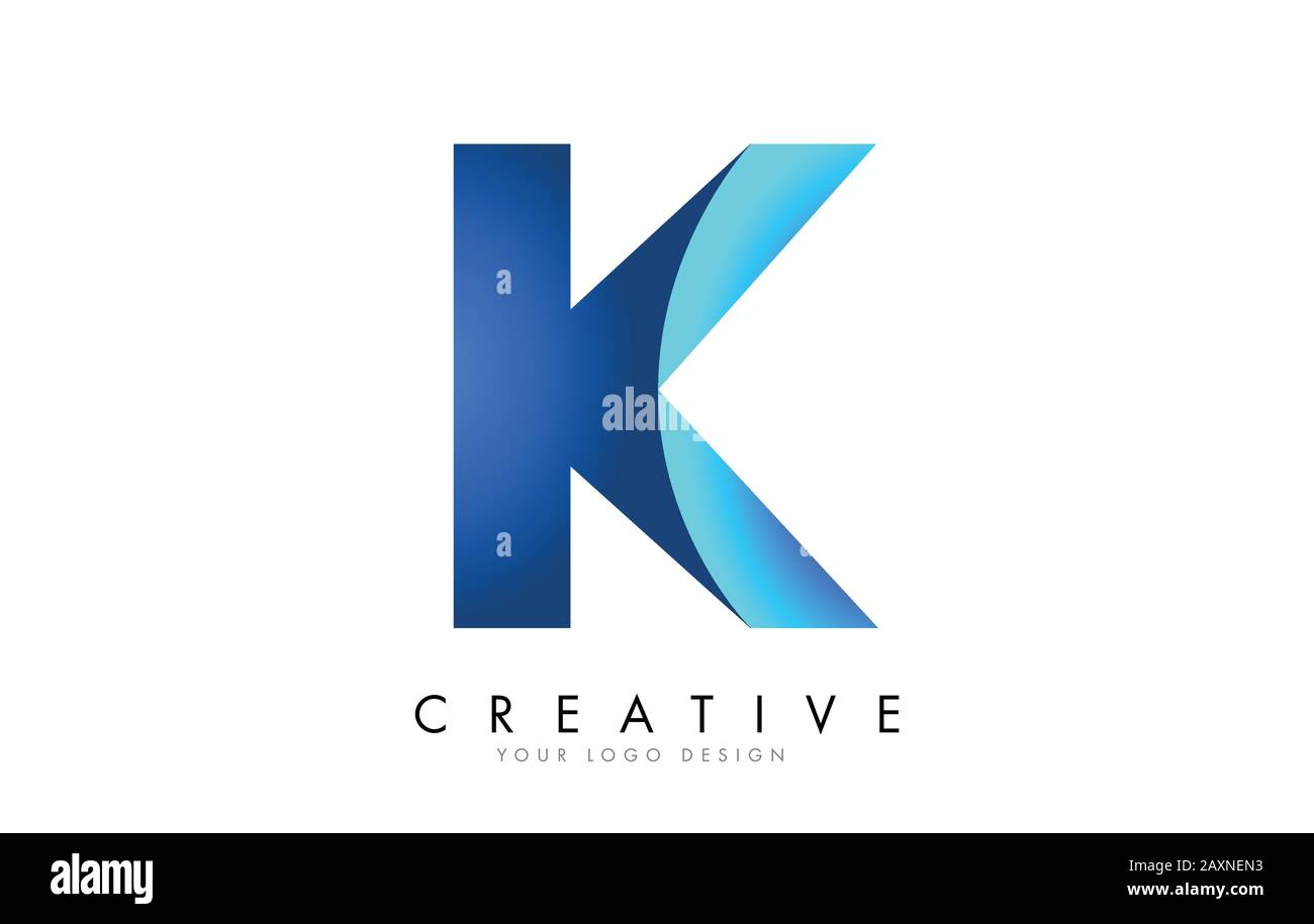 Logo K lettre avec Effet tridimensionnel et ruban et dégradé bleu ...