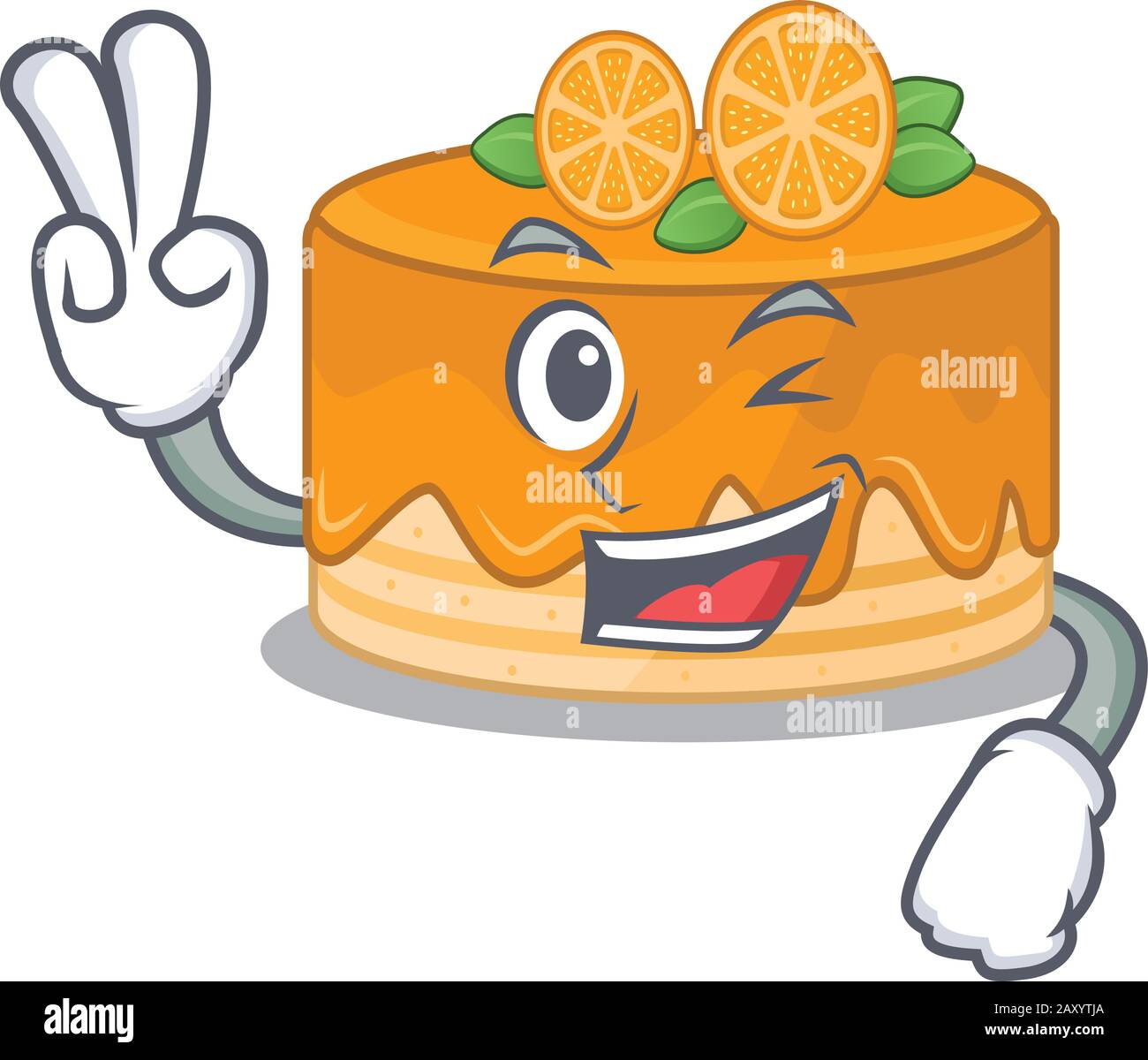 Mascotte de drôle De dessin animé de gâteau orange Avec deux doigts ...
