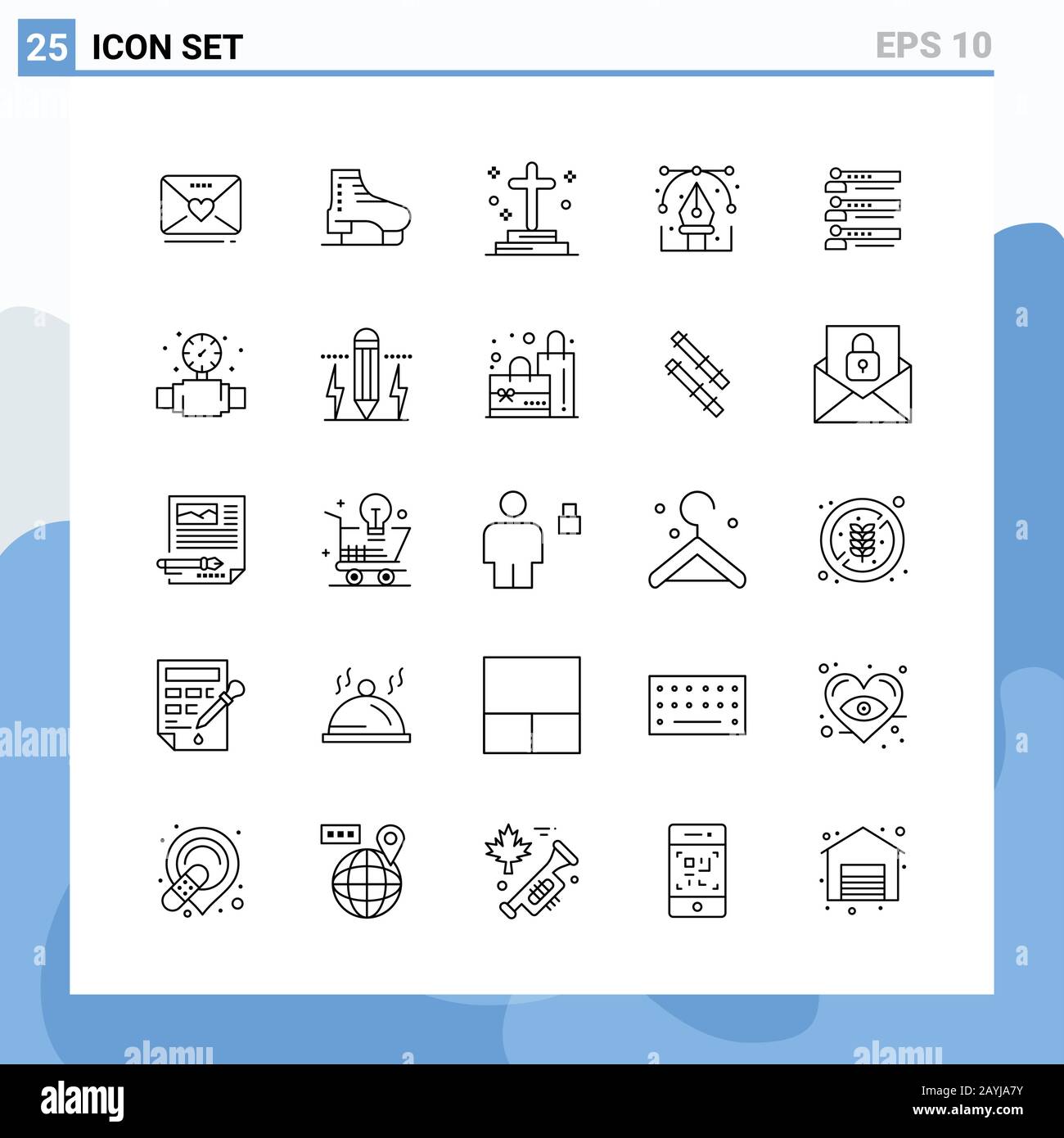 25 icônes de style ligne moderne. Symboles de contour à usage général ...