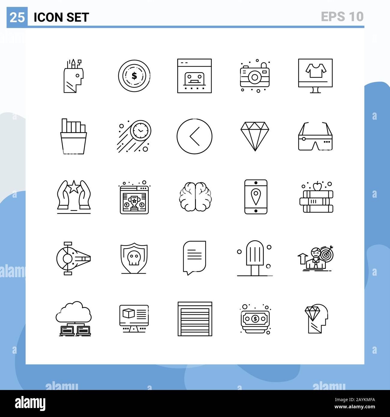 25 icônes de style ligne moderne. Symboles de contour à usage général ...
