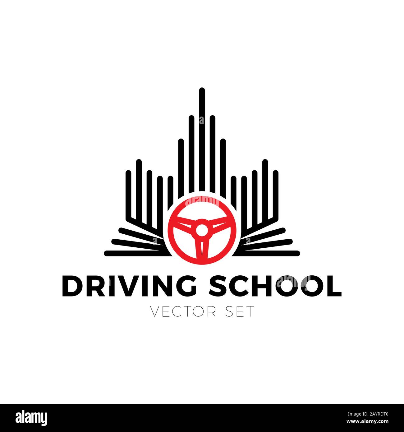 Logo vectoriel de l'école de conduite. Design de livre, roue de voiture ...