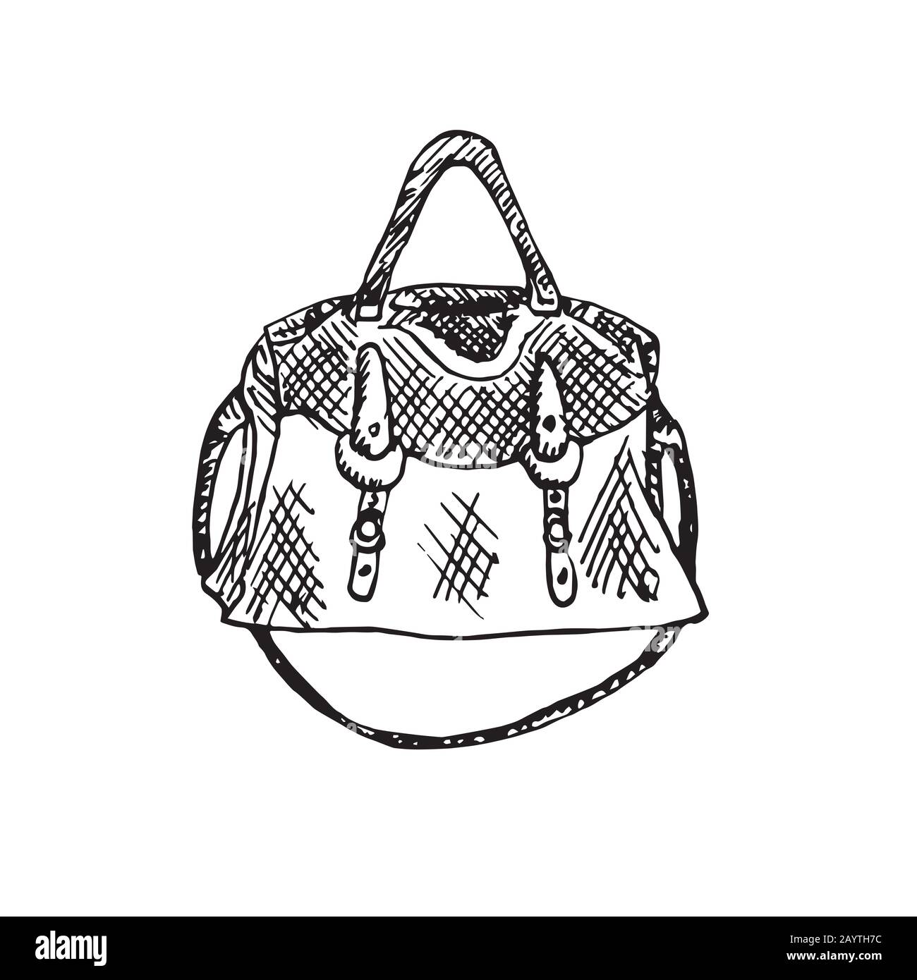 Sac de type Satchel avec poignée longue, dessin isolé noir et blanc ...