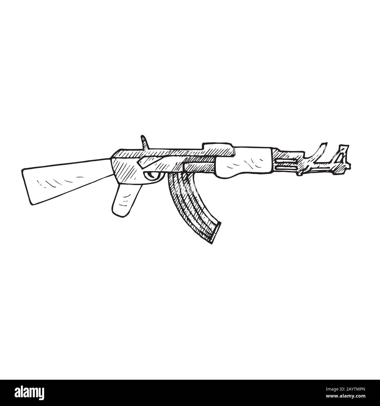 Le AK-47, ou AK (fusil Kalashnikov), dessin de gribouille dessiné à la main, illustration du ...