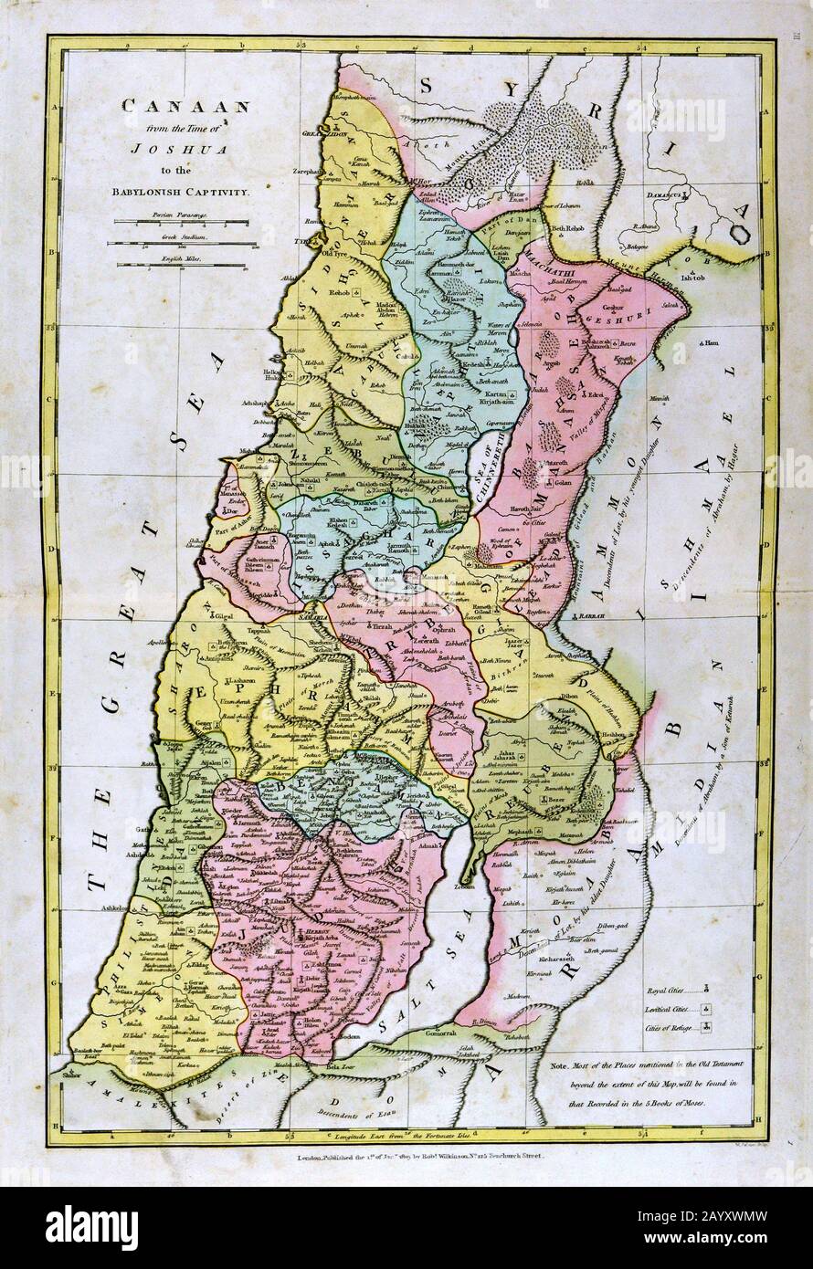 1808 Wilkinson carte Royaume de Cannan de Joshua Palestine ancienne ...