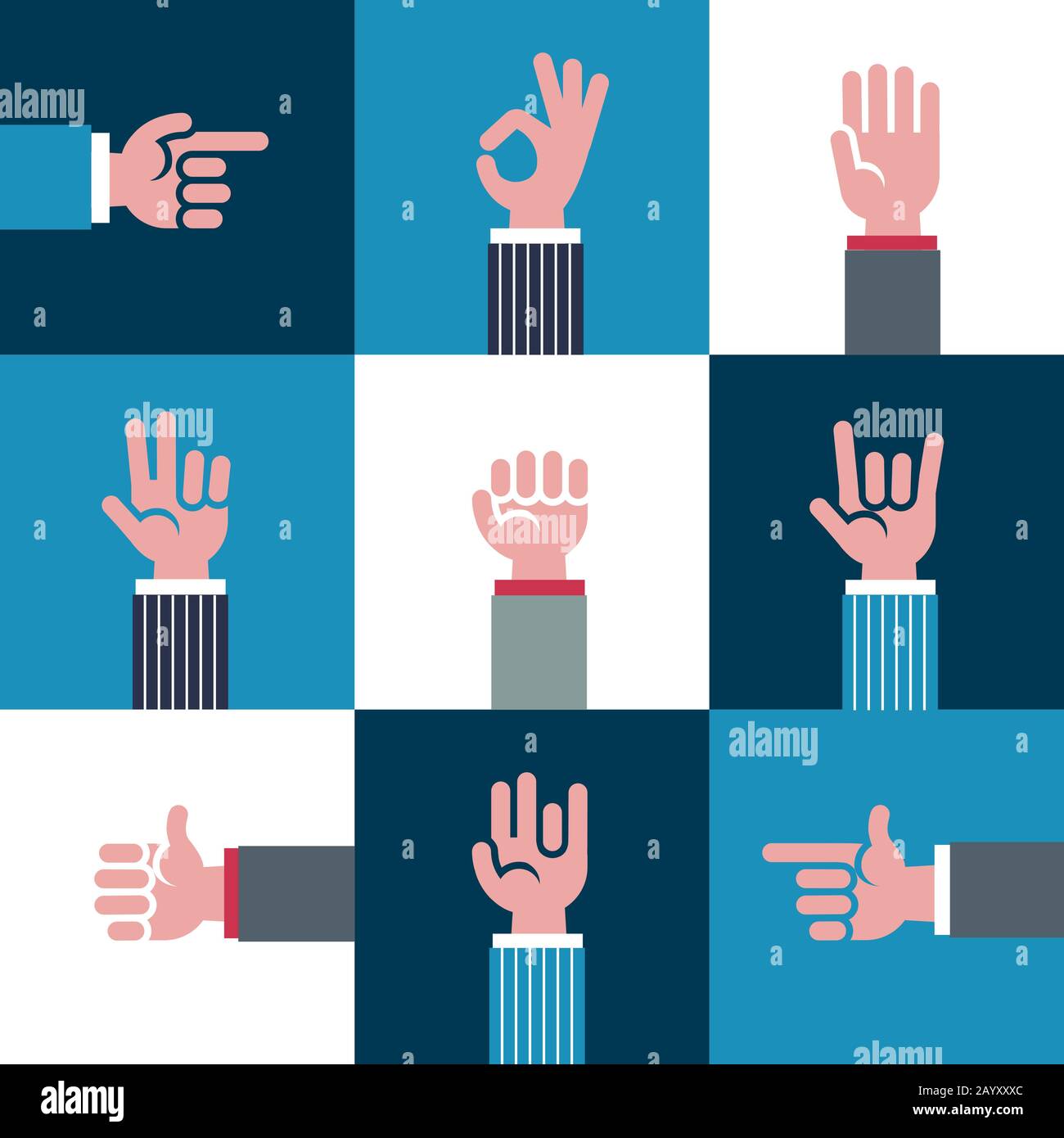 Icônes et symboles de vecteur de main, émotiji, différents gestes de ...