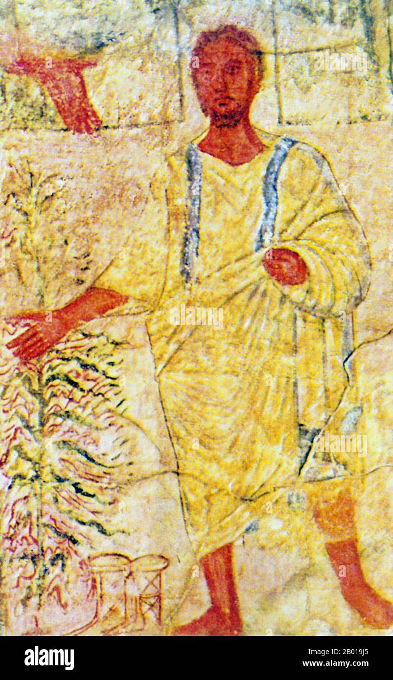 Syrie : Moïse et Bush brûlant. Fresque de la synagogue Dura Europos, c ...