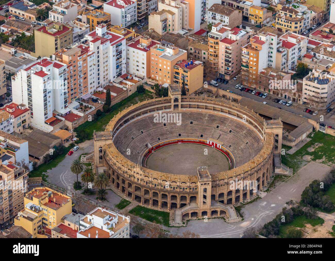 Photo aérienne, Plaza de toros de Palma, arènes, Palma, Majorque ...