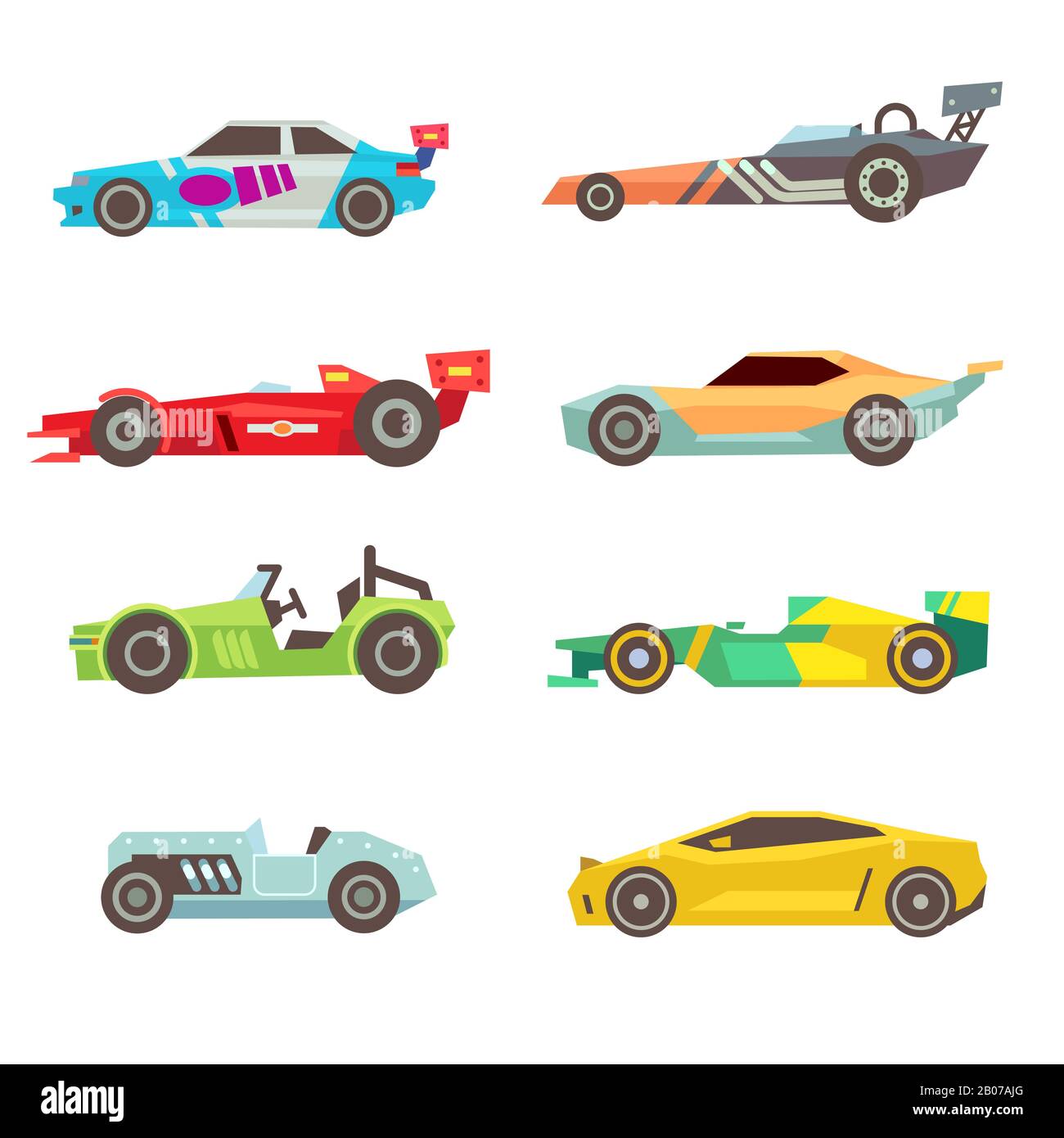 Voiture de course sportive plates icônes vectorielles isolées sur fond ...