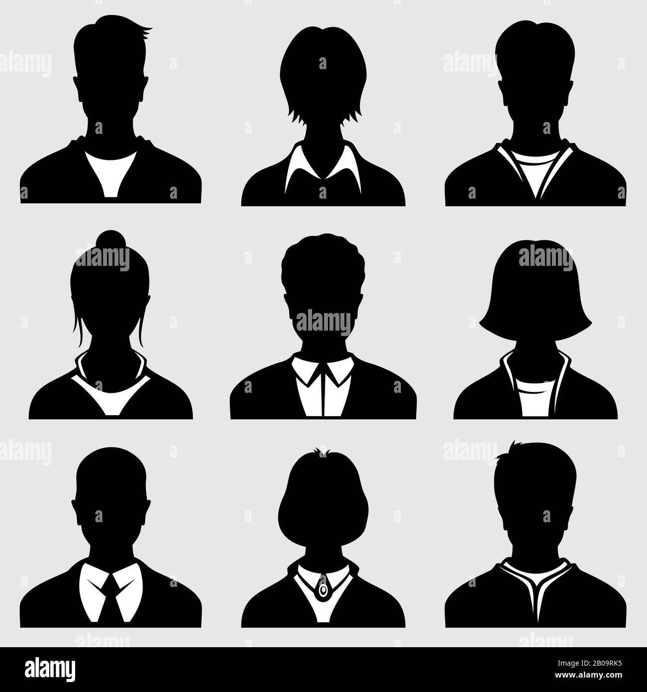 Silhouettes de tête de femme et d'homme, icônes vectorielles anonymes ...