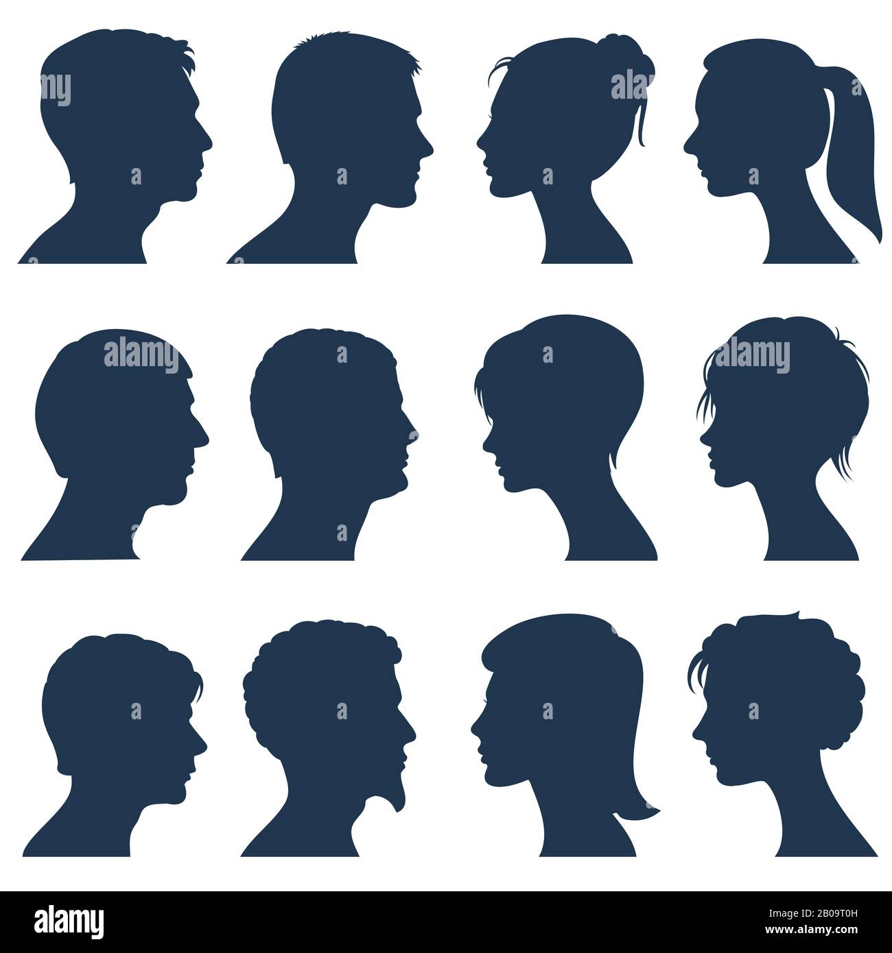 Homme et femme profil visage silhouettes vectorielles. Silhouette de la ...