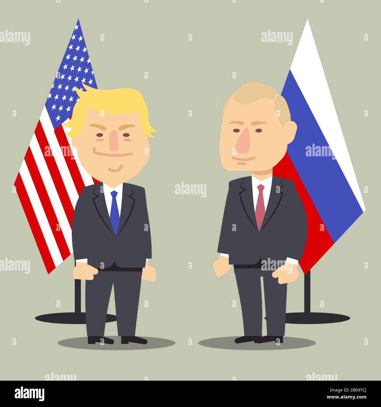 Donald Trump et Vladimir Poutine se tiennent avec les drapeaux russes ...