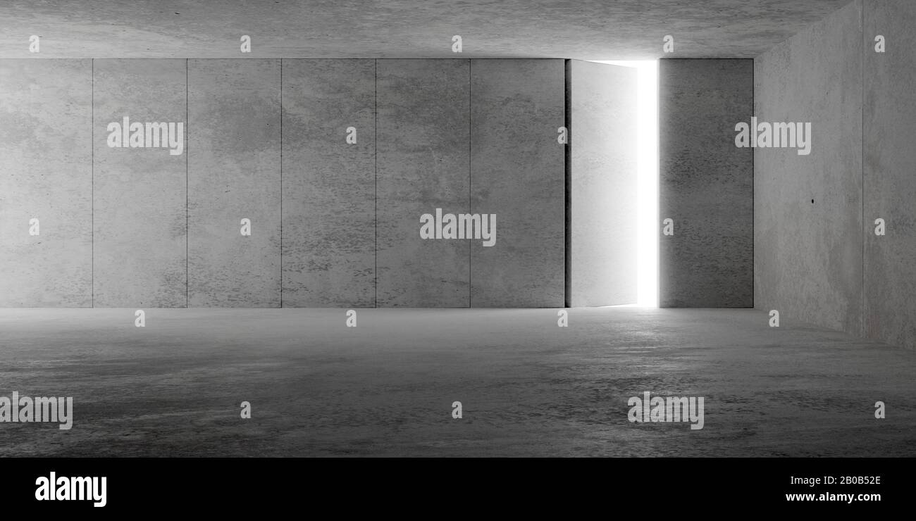 Salle en béton moderne et vide abstrait avec éclairage indirect du mur ...