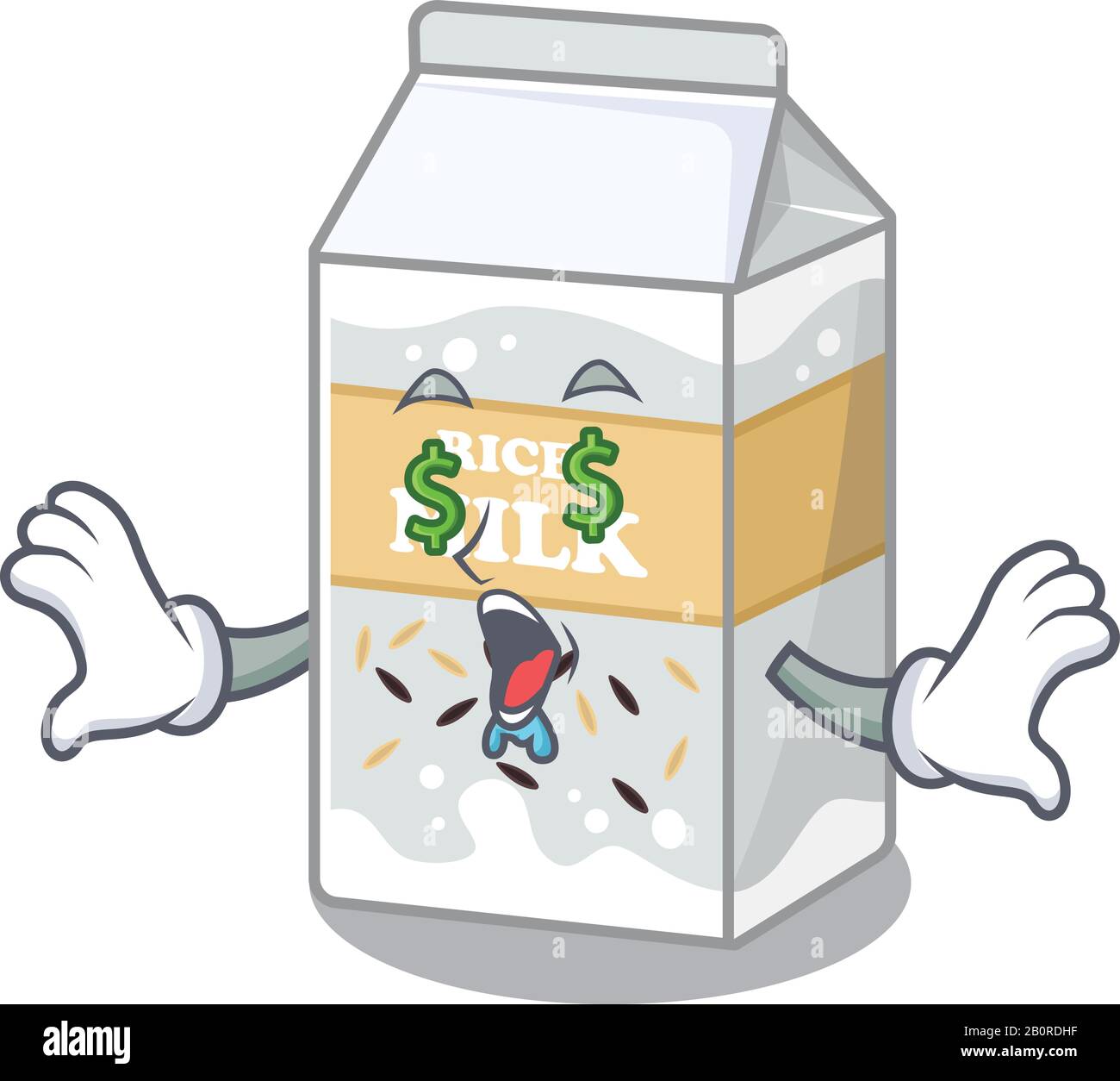 Joyeux personnage de dessin animé de lait de riz riche avec Money Eye ...