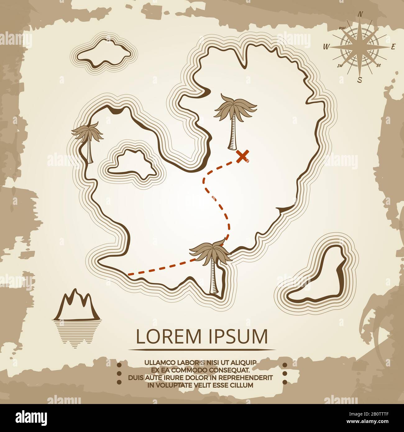 Affiche vintage avec carte de l'île. Île de cartes d'art du papier ...