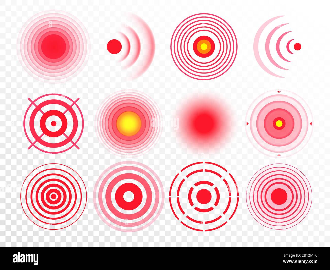 Cercles de douleur. Spot cible rouge douloureux, ciblant le cercle de ...