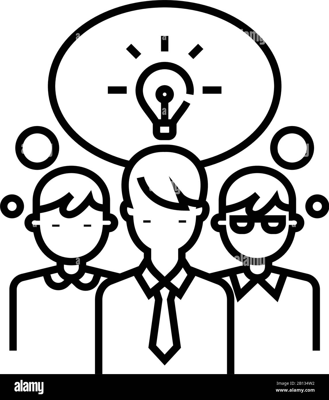 Icône de ligne de brainstorming collectif, signe de concept ...