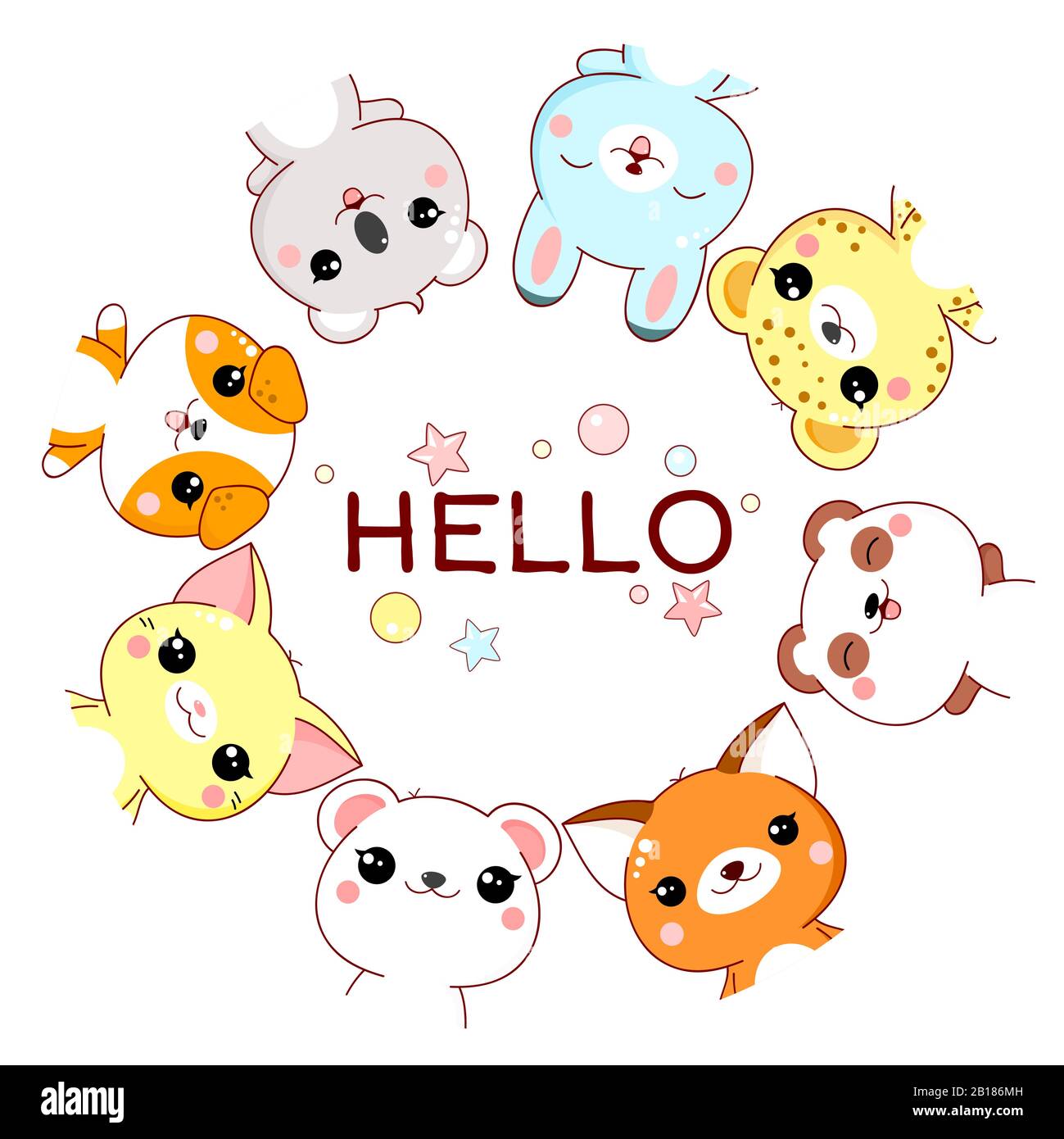 Cadre avec de jolis animaux de bande dessinée curieux regardant dehors ...