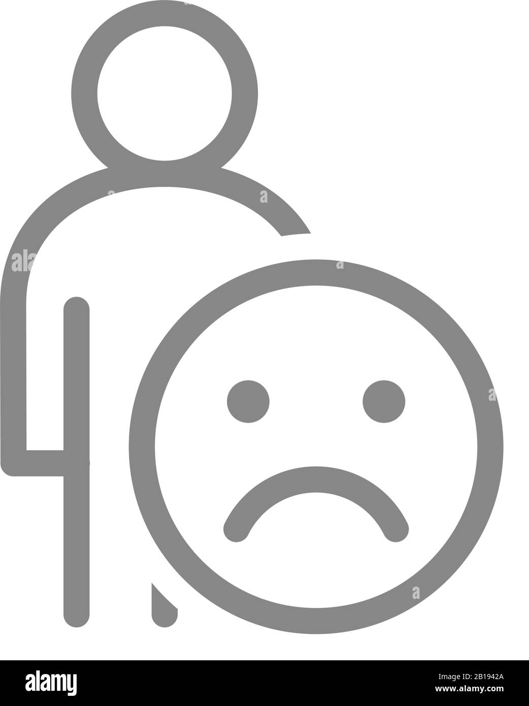 Homme avec des émotions mécontentes icône de ligne. Face contrariée ...