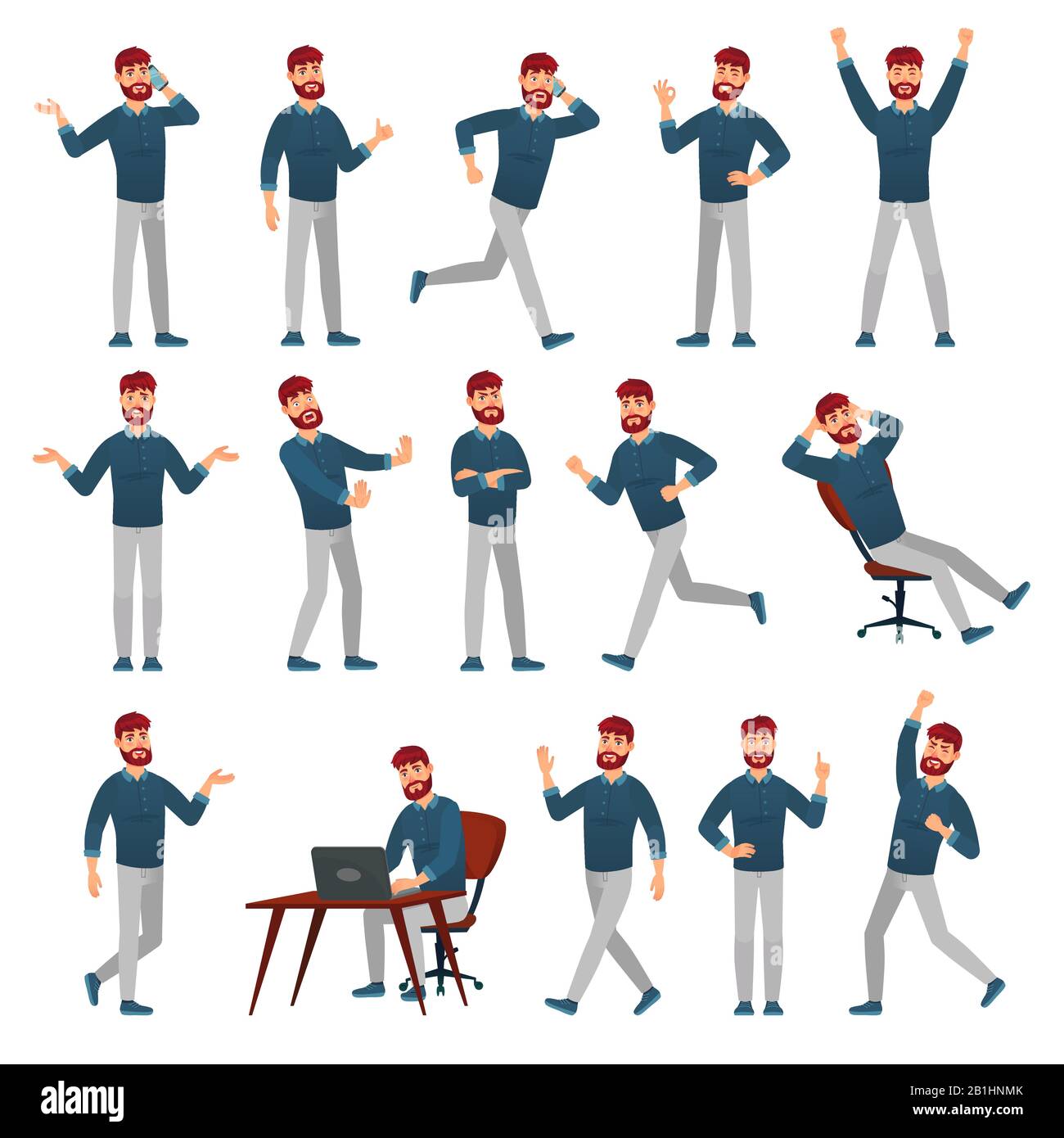 Homme de dessin animé dans un ensemble décontracté. Personnage masculin ... Homme de dessin animé dans un ensemble décontracté. Personnage masculin ...