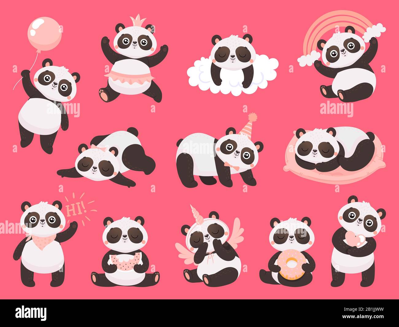 Dessin animé panda mignon. Petits pandas, adorables animaux dormant et ...