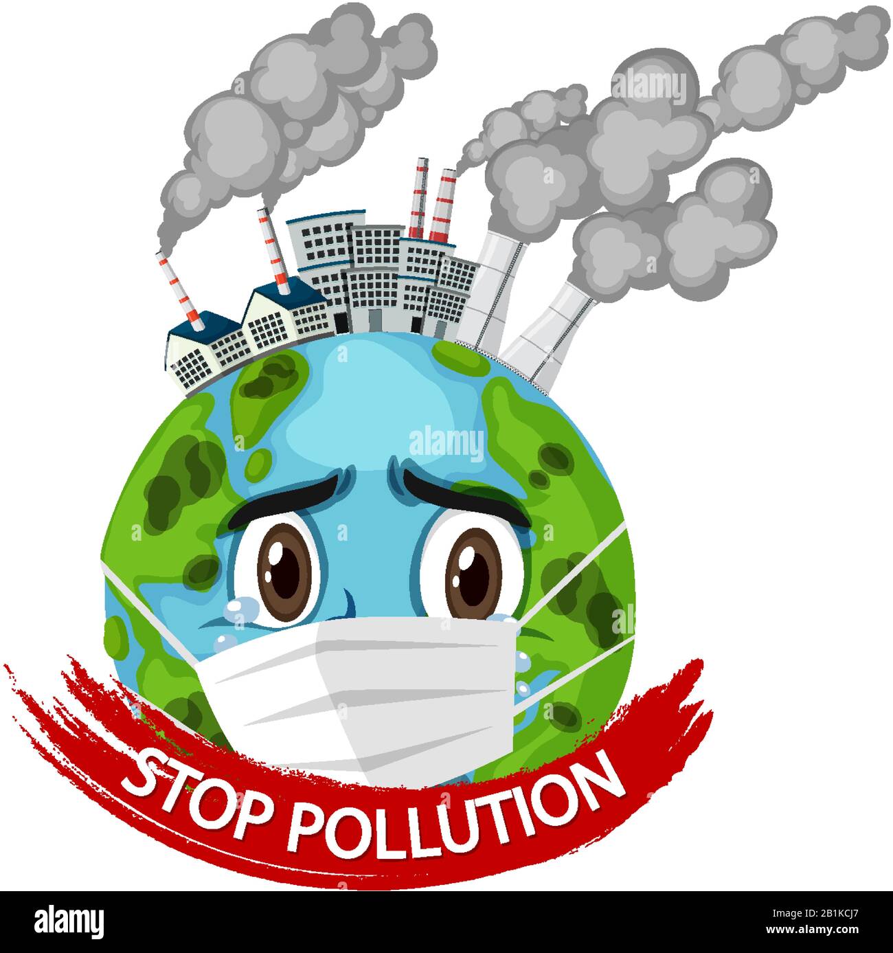 Conception d'affiche pour arrêter la pollution avec l'illustration du masque d'usure de la terre ...