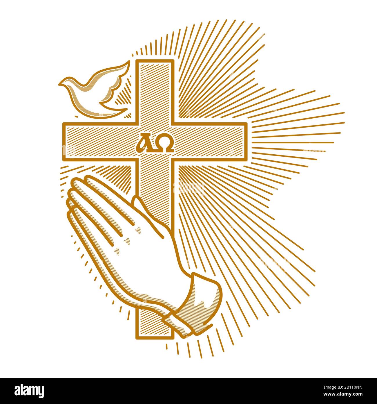 Logo de l'Église. Symboles chrétiens. Prier les mains sur le fond de la ...
