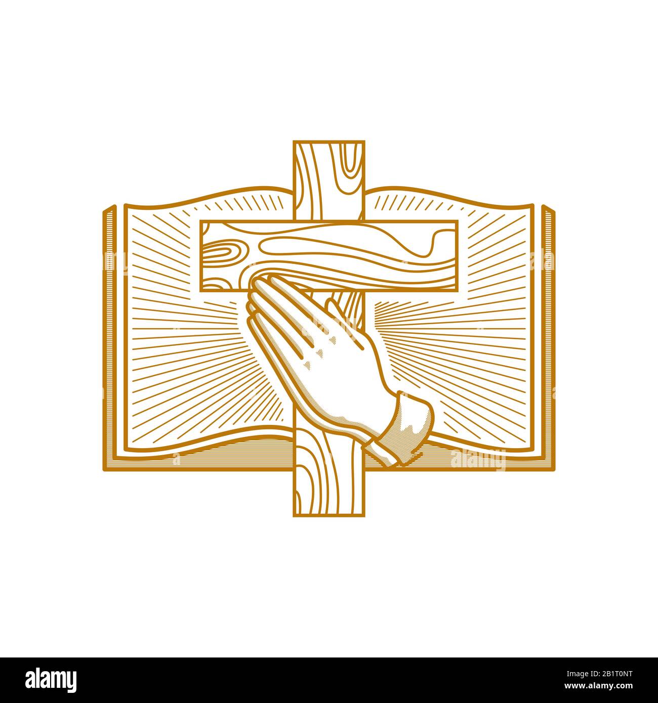 Logo de l'Église. Symboles chrétiens. Mains repliées dans la prière sur ...