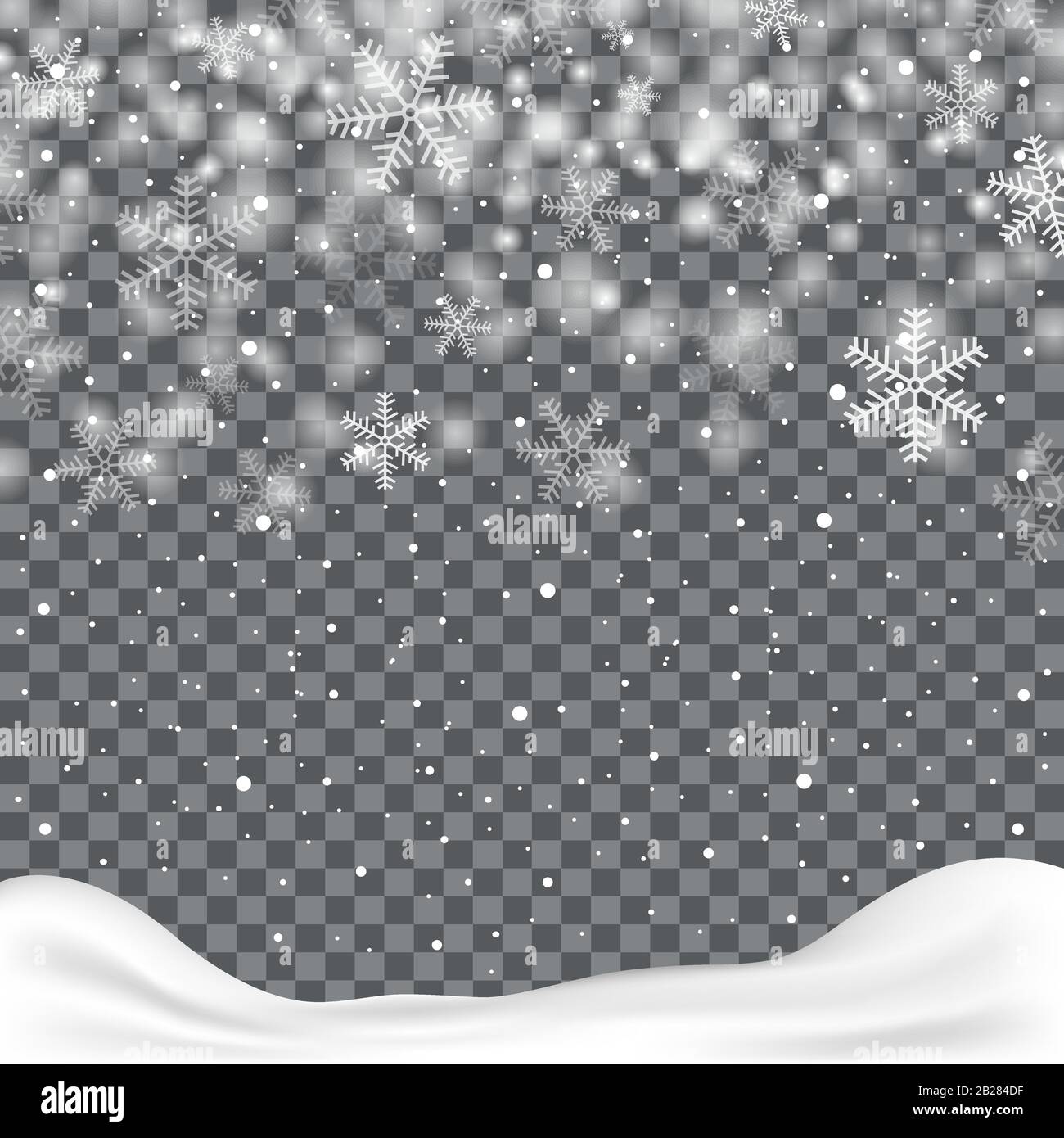 Chutes de flocons de neige ou de flocons de neige sur fond transparent ...