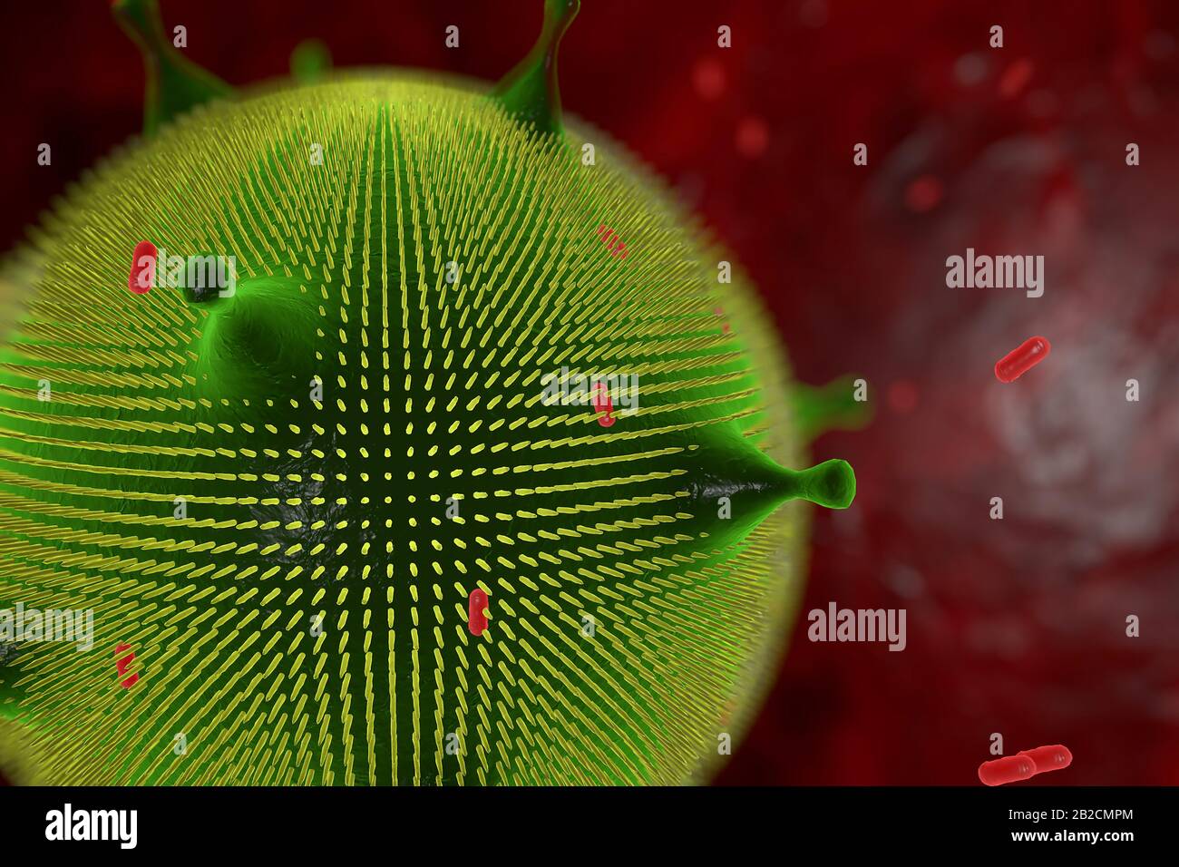 Illustration stylisée en trois dimensions avec l'image d'un virus et d ...