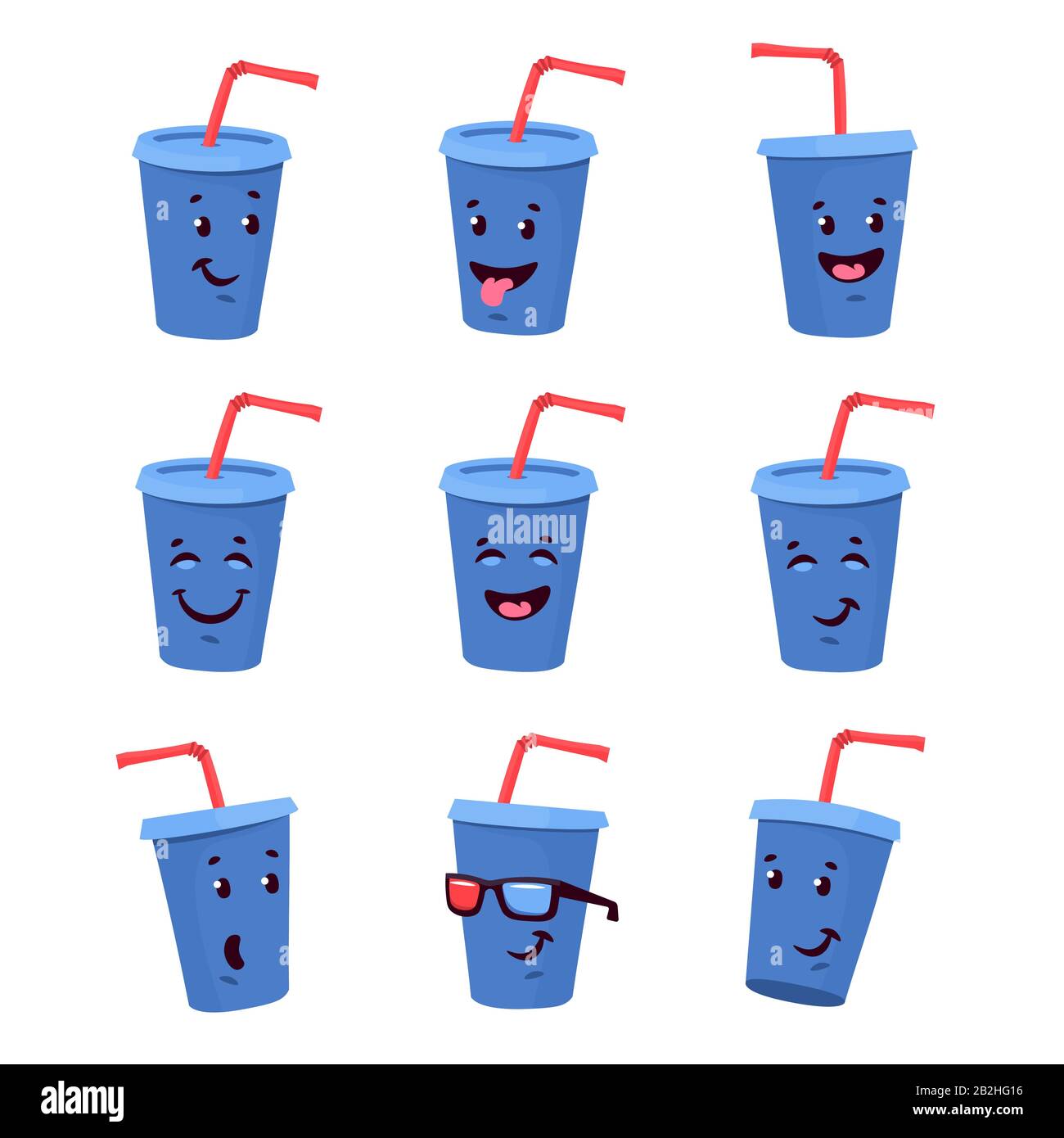 Kit d'émoticônes pour boissons gazeuses. Visage de la bande dessinée ...