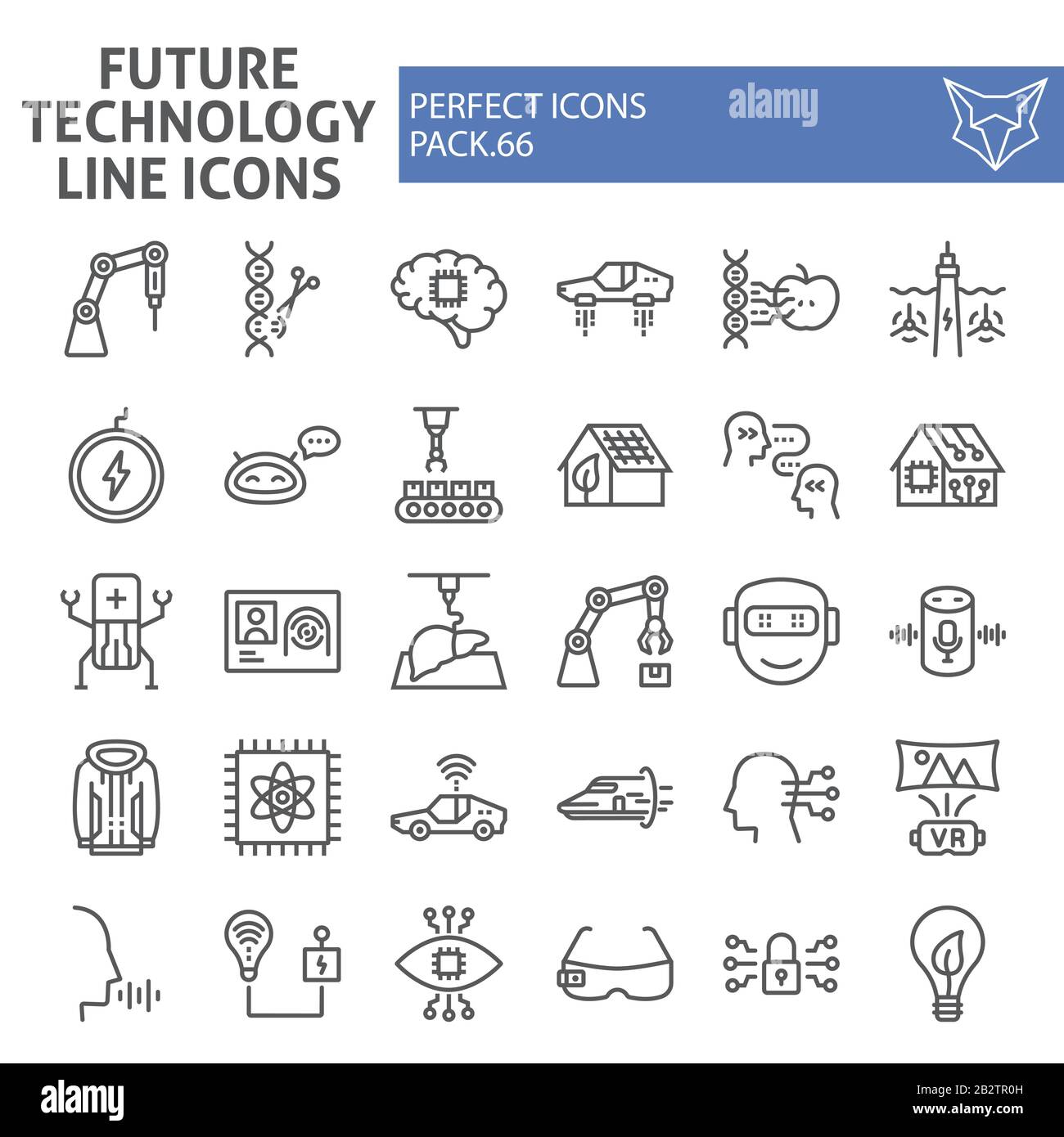 Jeu d'icônes de la ligne technologique future, collection de symboles d ...