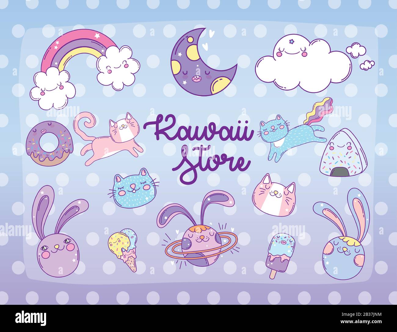 Kawaii magasin dessins animés, expression mignon personnage drôle et ...