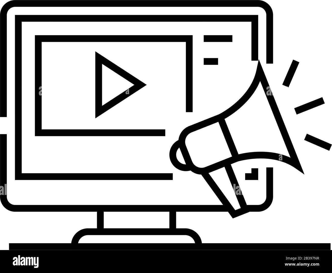 Icône de ligne d'annonce vidéo, signe de concept, illustration ...