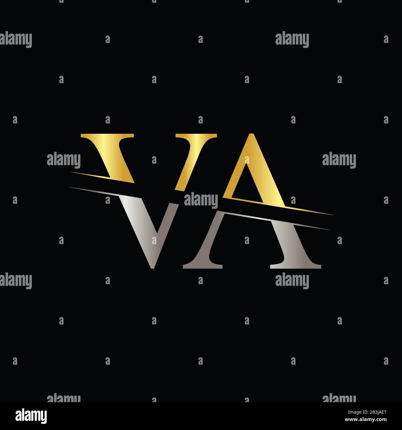 Modèle vectoriel avec logo Creative lettre va Avec couleur or et argent ... Modèle vectoriel avec logo Creative lettre va Avec couleur or et argent ...