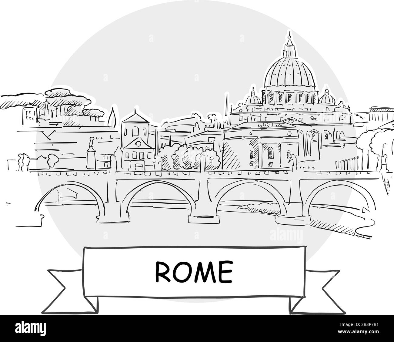 Panneau Vectoriel Rome Cityscape. Illustration d'un dessin au trait ...