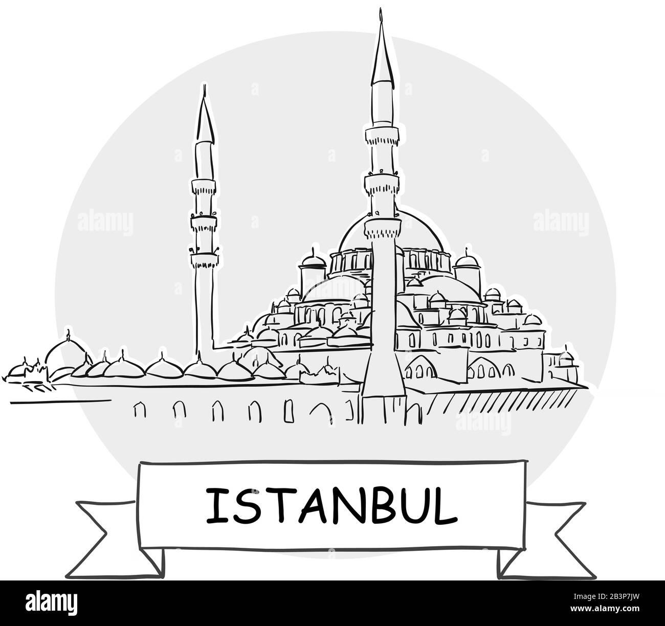 Panneau Vectoriel Istanbul Cityscape. Illustration d'un dessin au trait ...