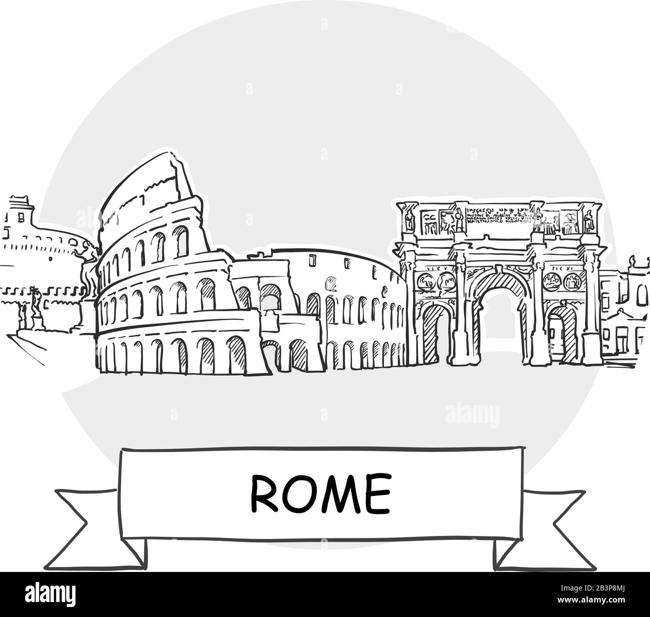 Panneau Vectoriel Rome Cityscape. Illustration d'un dessin au trait ...