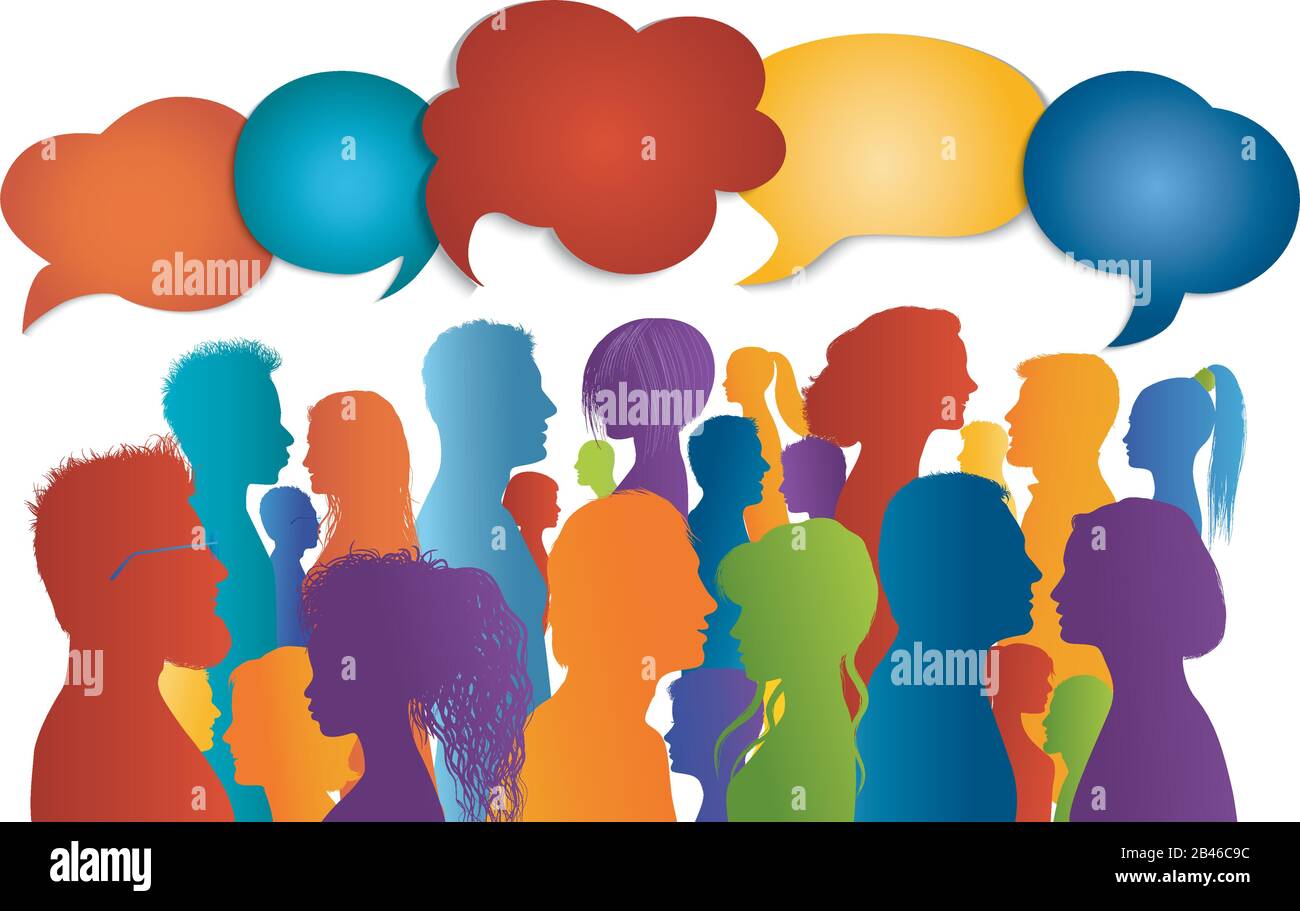 Silhouette group people discussion Banque d'images vectorielles - Alamy