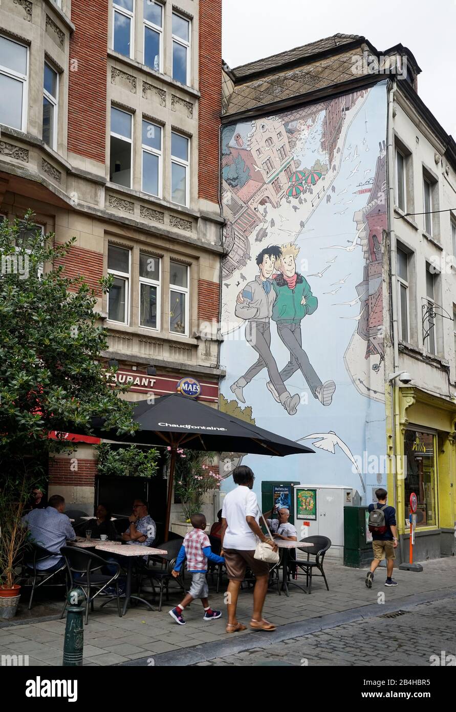 Europe, Belgique, Bruxelles, route de bande dessinée, mur de maison ...