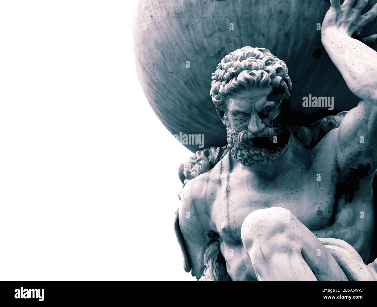 Statue du Dieu grec Atlas tenant le globe sur ses épaules. Avec ...