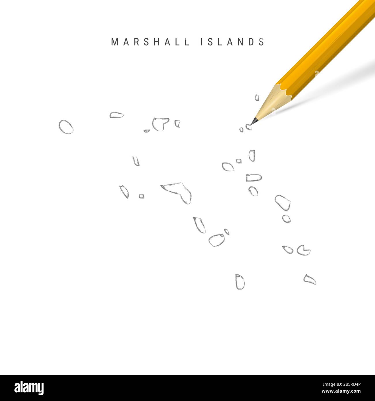 Carte des contours du crayon à main levée des Îles Marshall isolée sur ...