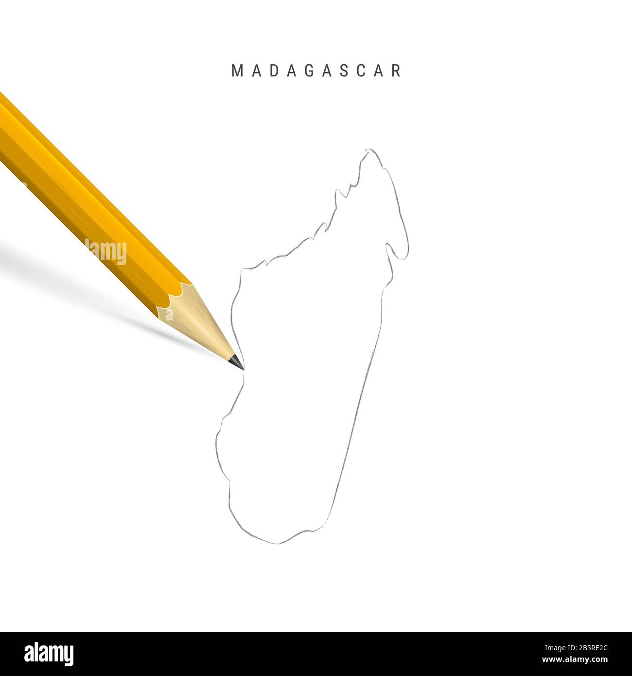 Madagascar croquis crayon à main levée carte de contour isolée sur fond ...
