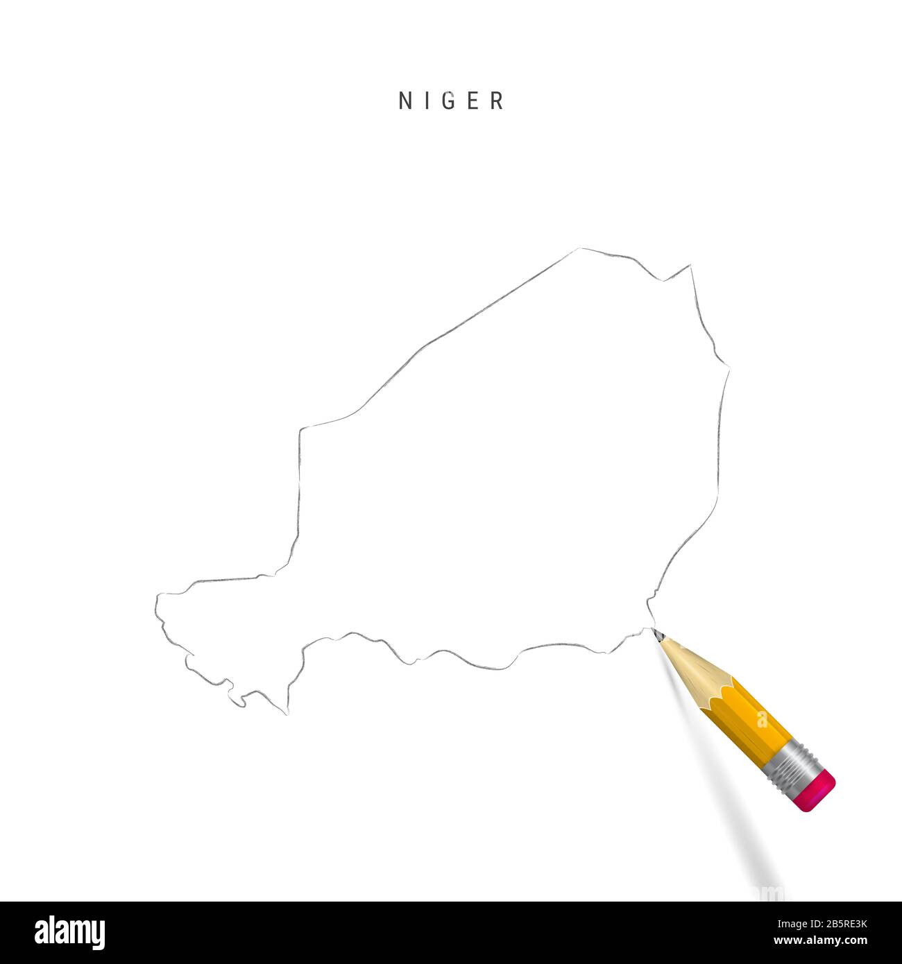 Niger croquis crayon à main levée carte de contour isolée sur fond ...