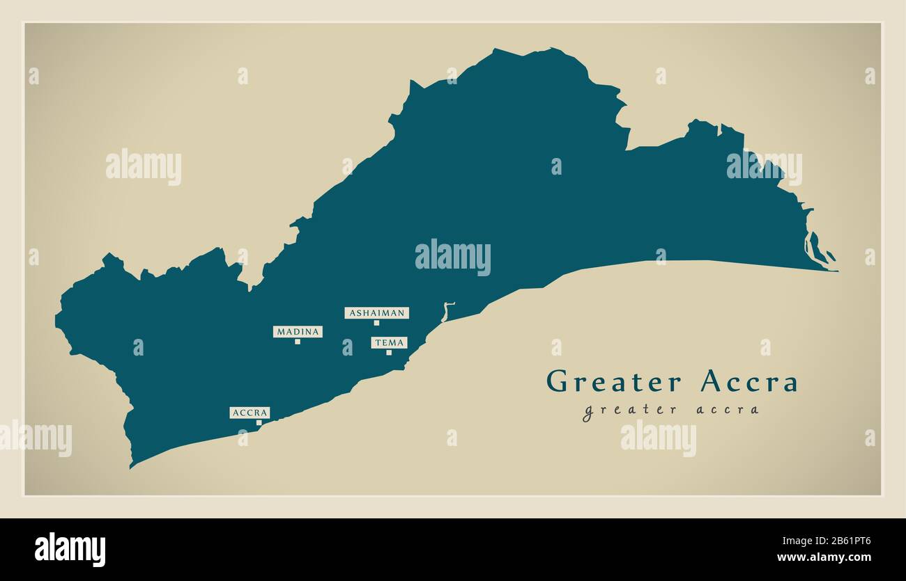 Carte moderne - Carte de la région Du Grand Accra du Ghana GH Image ...