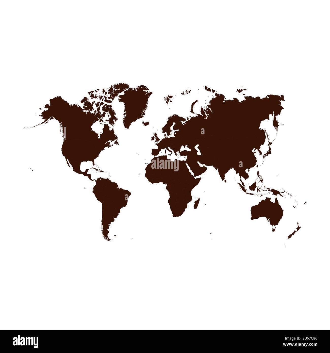 Carte du monde vectoriel marron plat très détaillée isolée sur fond ...