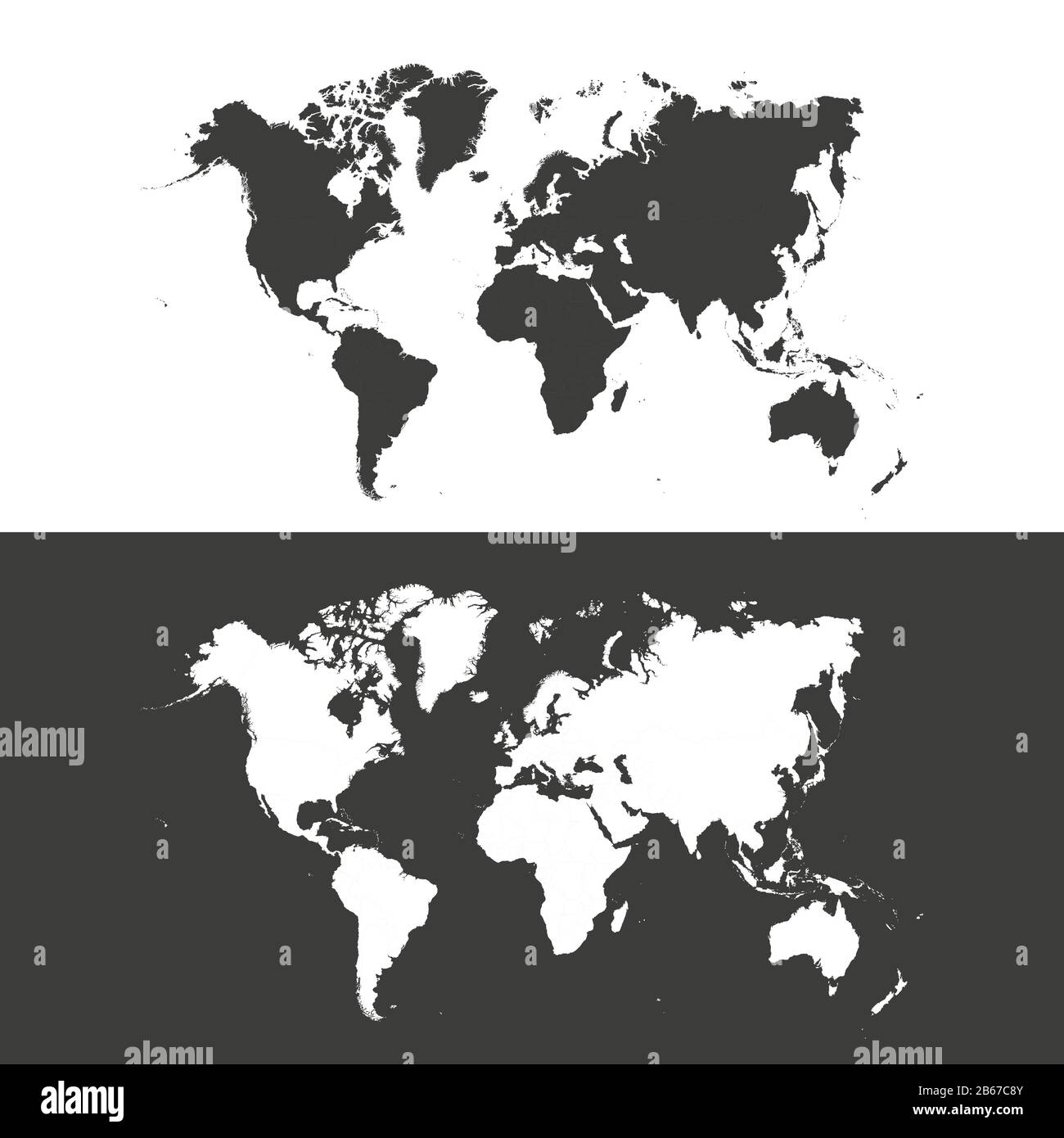 Carte du monde vectoriel gris plat très détaillée isolée sur fond blanc ...