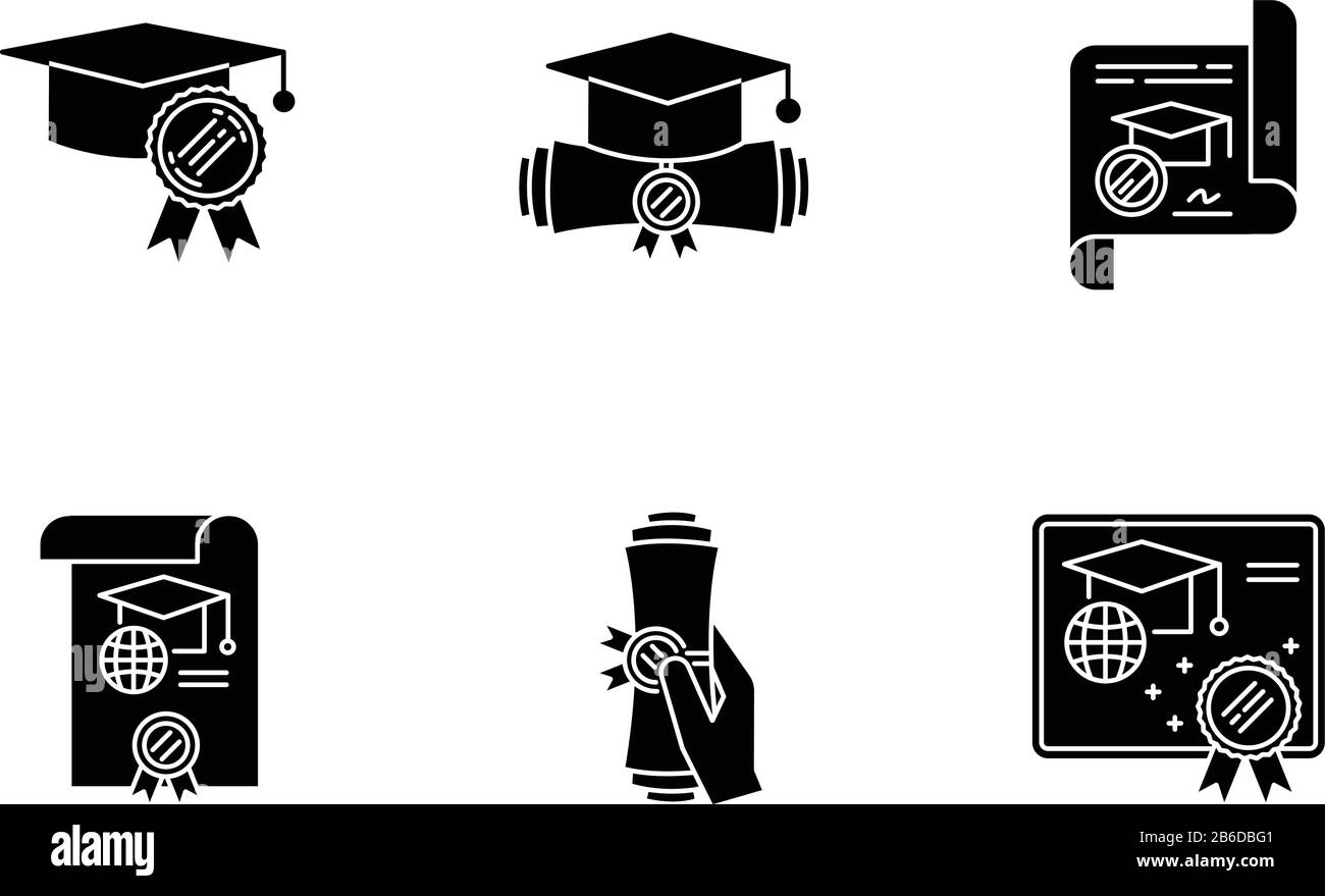 Les icônes de glyphe noir de diplôme sont définies sur l'espace blanc ...